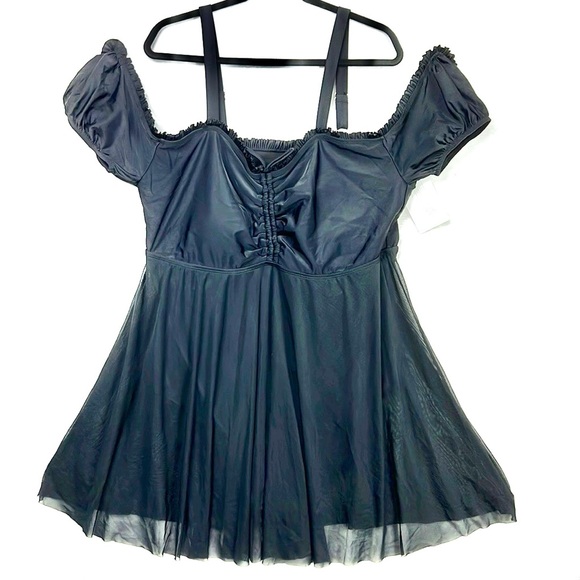 BloomChic | Swim | Bloomchic Swimsuit Dress Black Puff Sleeve Mesh ...